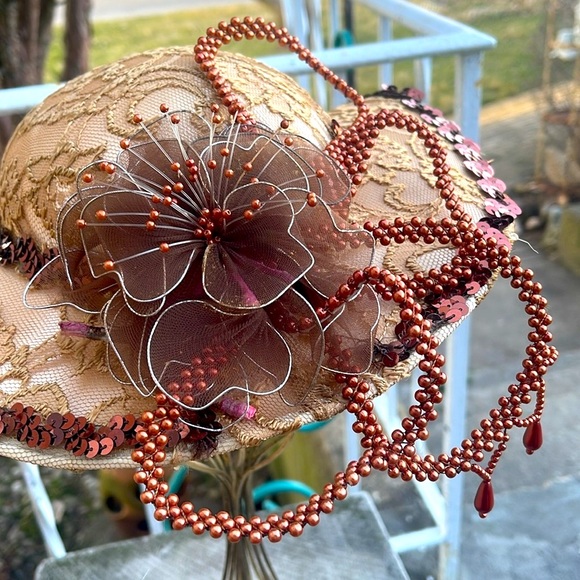 Source Unknown | Accessories | Vintage Lace And Beaded Bonnet | Poshmark